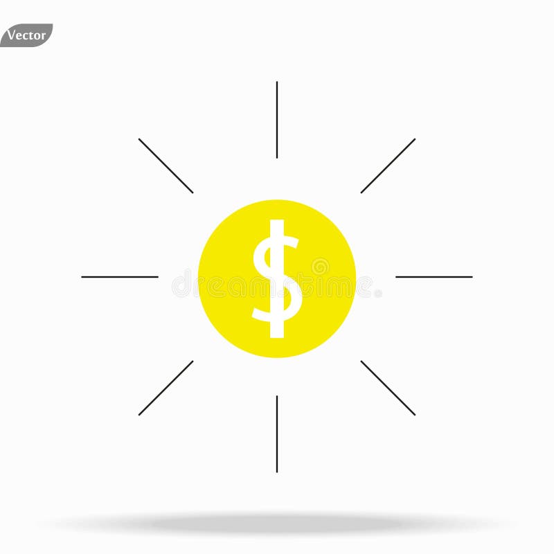 Dollar Coin with Sun Ray Icon in Simple Design. Vector Illustration ...
