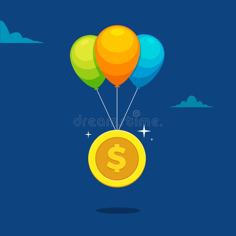 A Dollar Coin and Three Balloons Stock Illustration - Illustration of ...