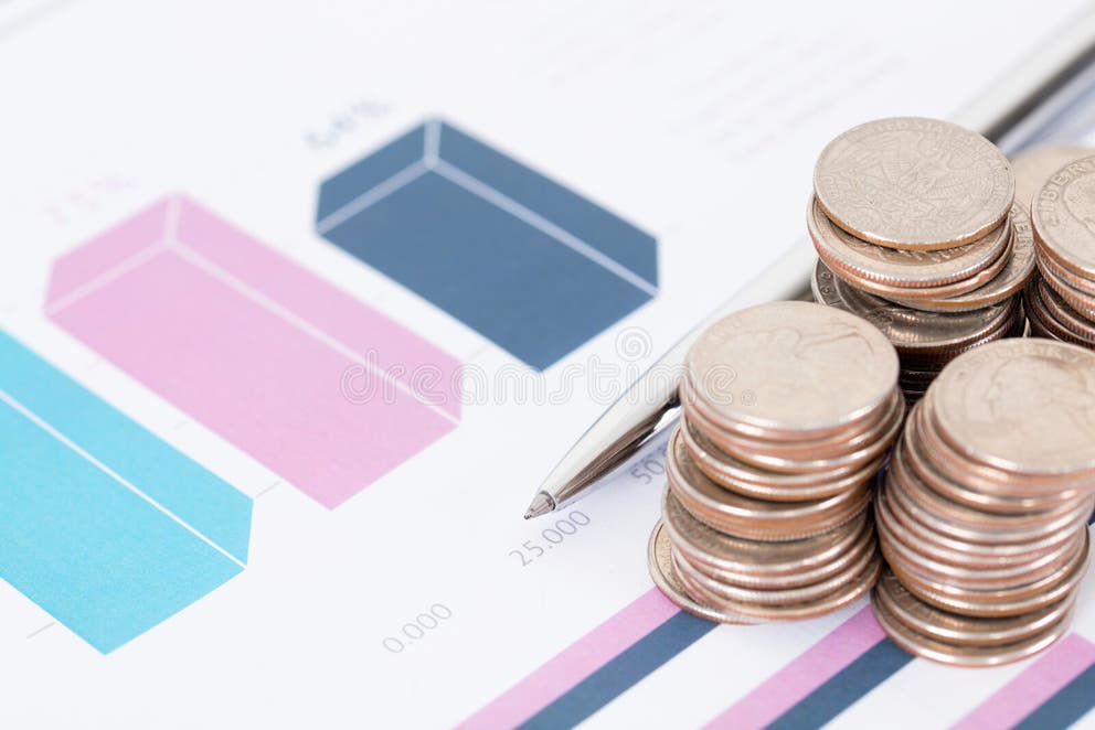 Dollar coins on the chart stock image. Image of assets - 196582175