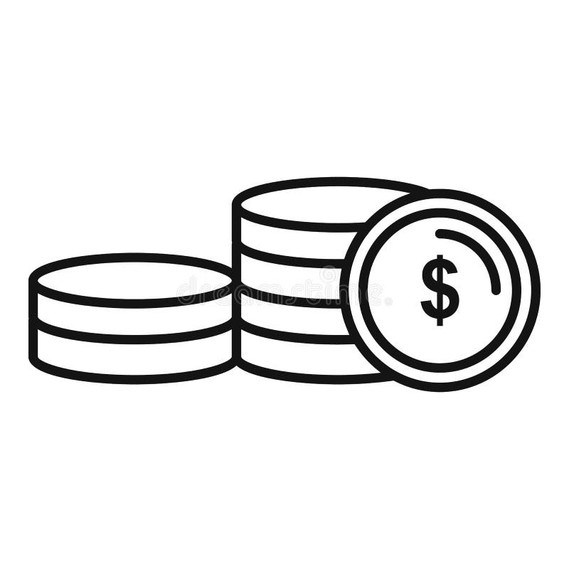 Dollar Coins Icon, Outline Style Stock Vector - Illustration of payment ...