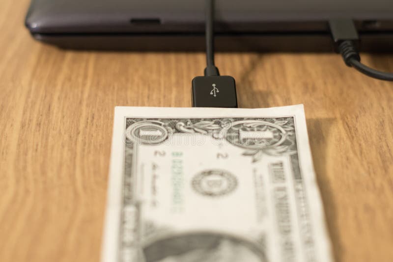 Dollar is Connected To the Computer by a Wire Stock Photo - Image of ...