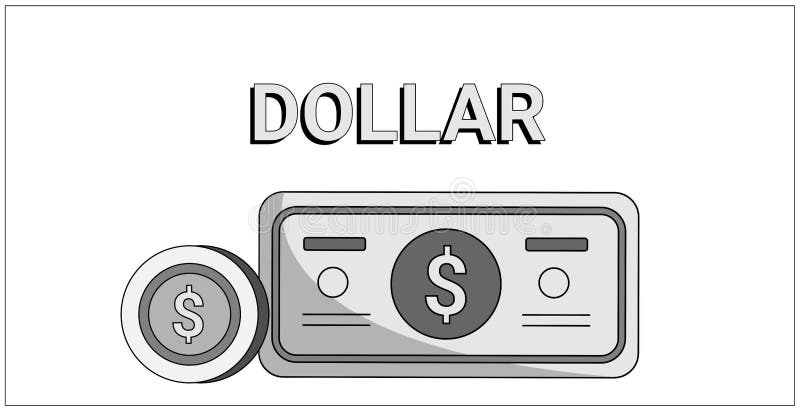 Dollar Currency Bank Note and Coin Minimal Line Art Vector Illustration ...