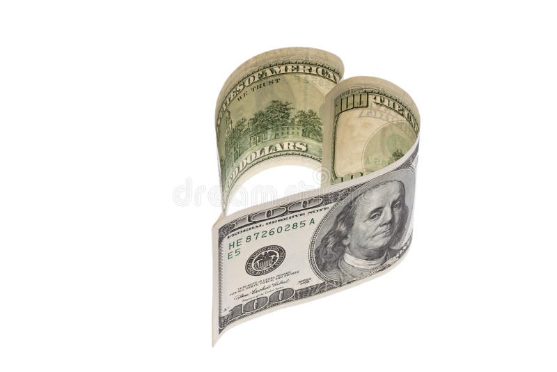 Dollar Currency Bill in Heart Shape Stock Image - Image of banknotes ...