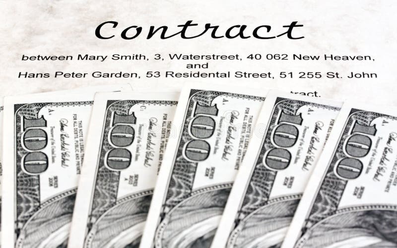 Dollar Currency Notes and English Contract Stock Image - Image of ...