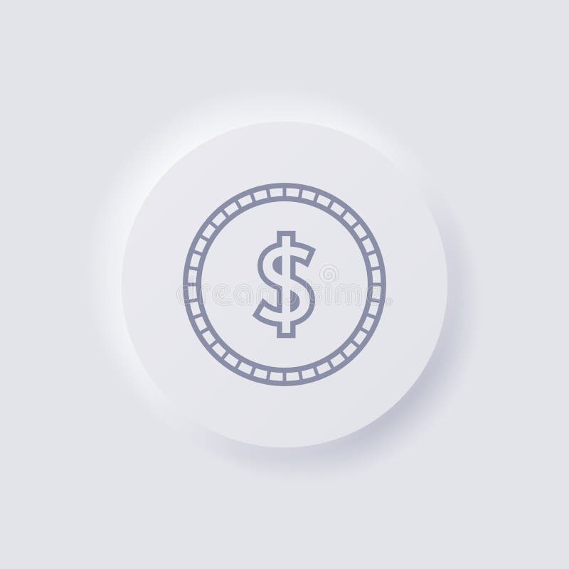 Dollar Currency Symbol Coin Icon, White Neumorphism Soft UI Design ...