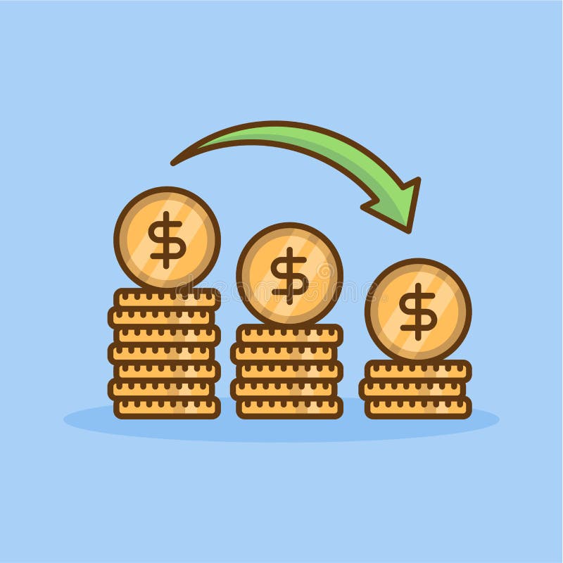 Dollar Decrease Icon in Flat Style. Money Decrease Cartoon Vector Illustration Stock Vector ...