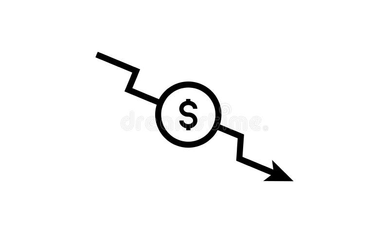 Dollar Decrease Icon. Money Symbol with Arrow Rising Drop Fall Down ...