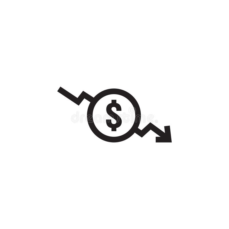 Dollar Decrease Icon. Money Symbol with Arrow Stretching Rising Drop Fall Down. Business Cost ...