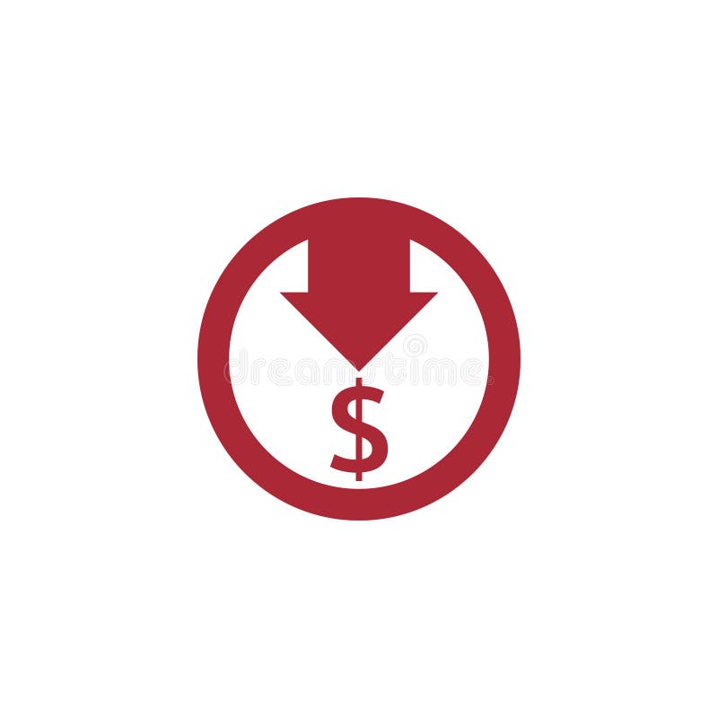Dollar Decrease Icon. Money Symbol with Arrow Stretching Rising Drop Fall Down. Business Cost ...