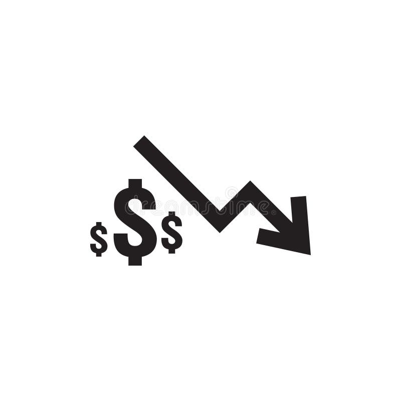Dollar Decrease Icon. Money Symbol with Arrow Stretching Rising Drop Fall Down. Business Cost ...