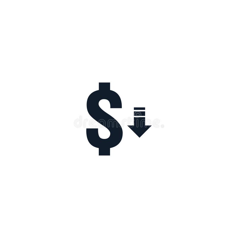 Dollar Decrease Icon. Money Symbol with Arrow Stretching Rising Drop Fall Down. Recession ...