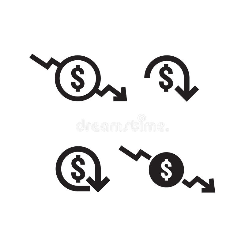 Dollar Decrease Icon Set. Money Symbol with Arrow Stretching Rising ...