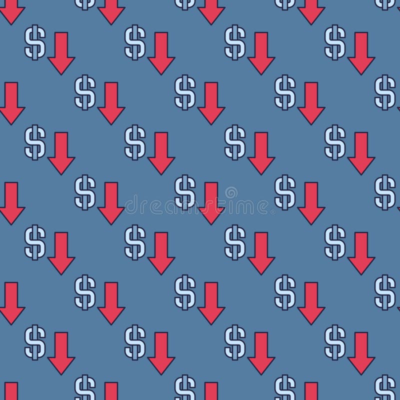 Dollar Devaluation with Falling Arrow Vector Colored Seamless Pattern ...