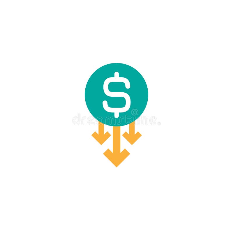 Dollar Down Vector Icon. White Dollar Sign in Blue Circle with Three ...