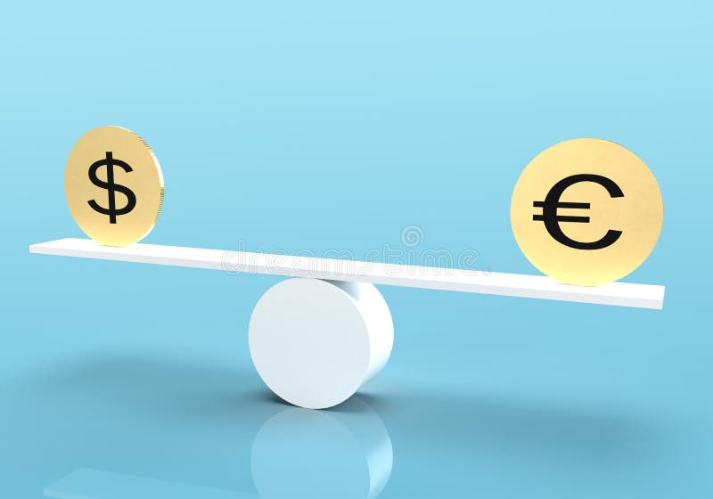 Dollar and Euro Gold Coins on Balance Scale Stock Illustration ...
