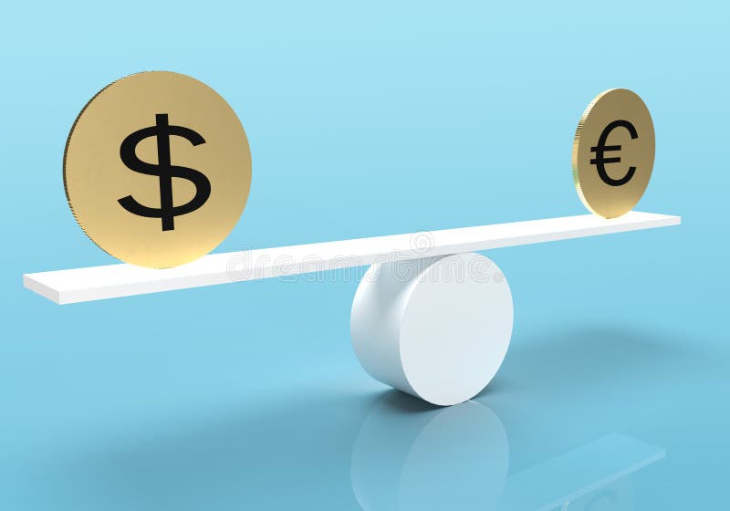 Dollar and Euro Gold Coins on Balance Scale Stock Illustration ...