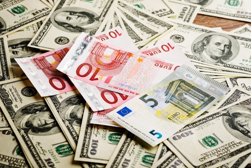 Dollar and euro notes stock photo. Image of banknote - 51864090