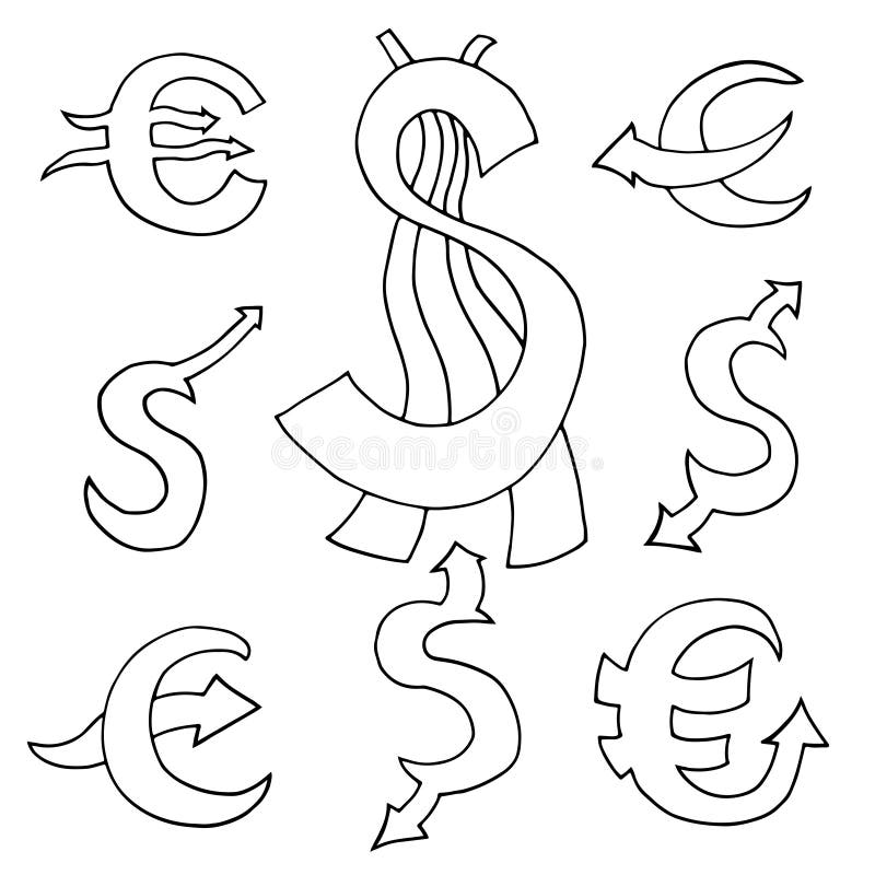 Dollar and Euro stock vector. Illustration of drawing - 59221724