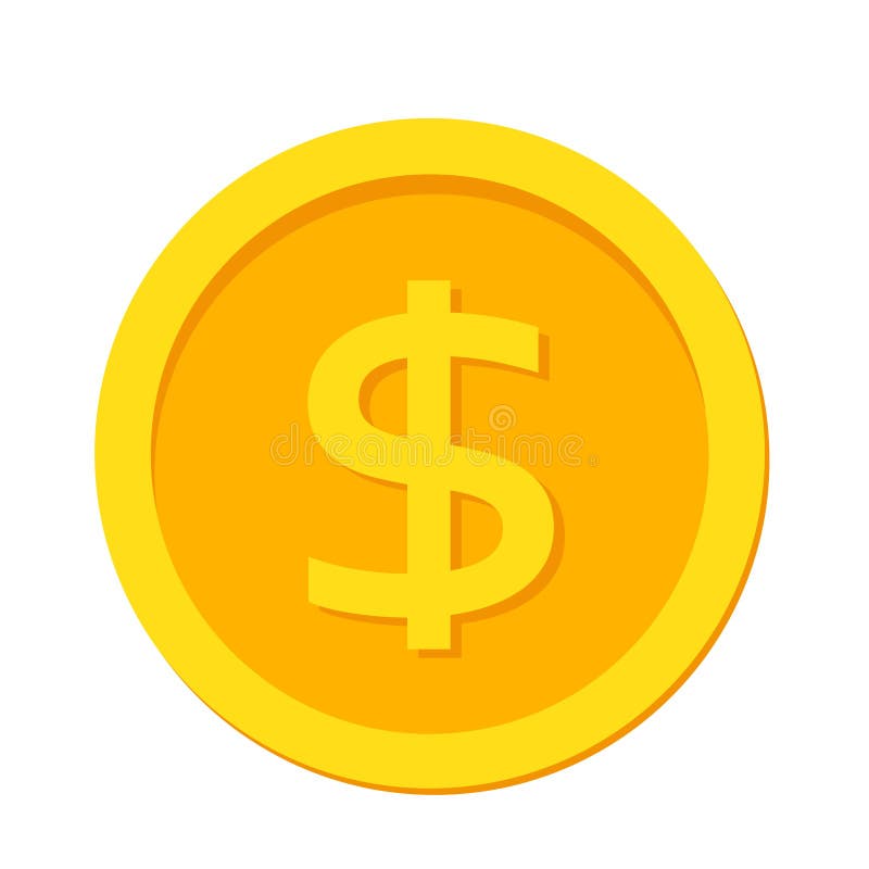 Dollar Coin Golden Flat Vector Illustration.Dollar Icon in Yellow Shape ...