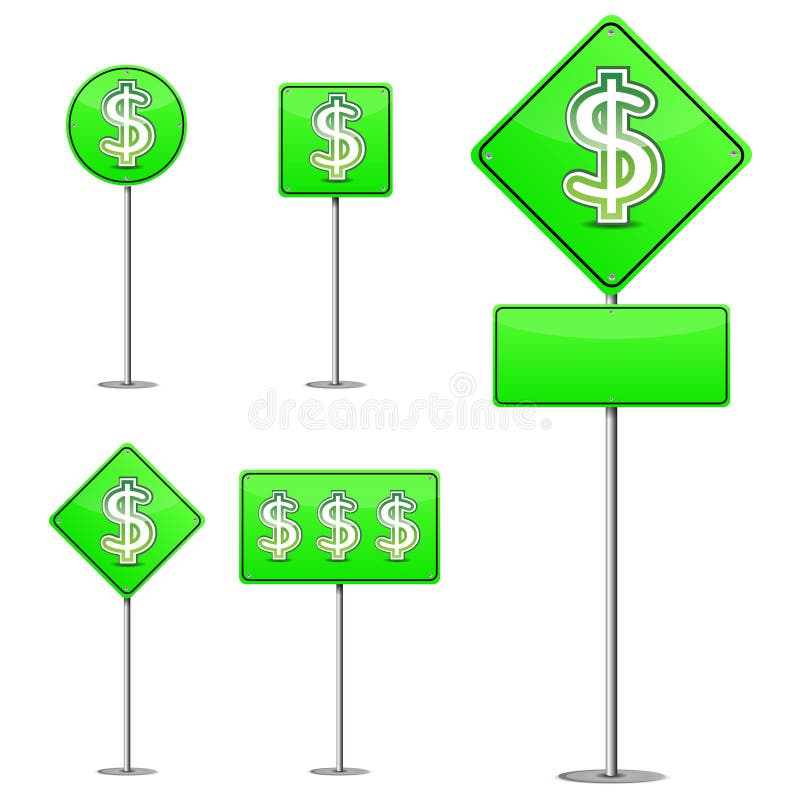 Dollar green road sign stock vector. Illustration of direction - 20638614