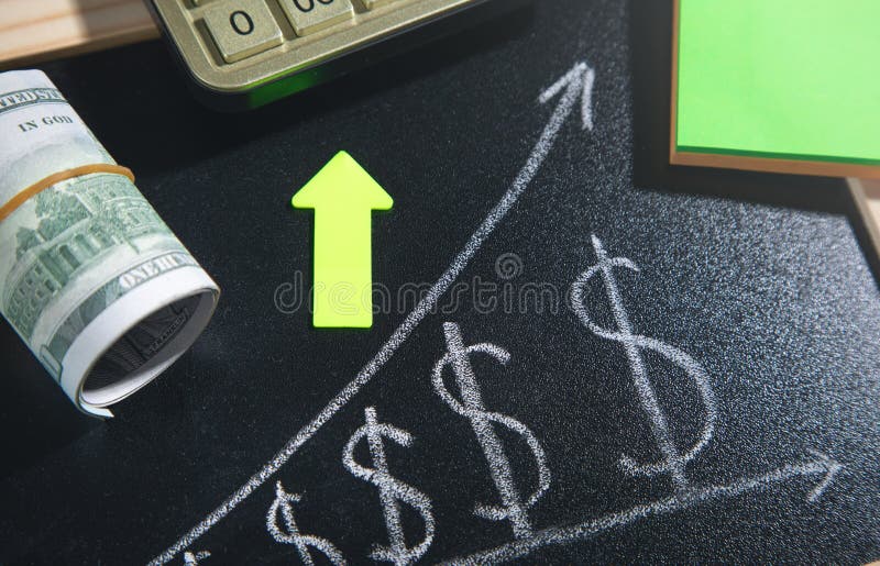 Dollar Growth Chart on Blackboard with Arrow and Money Stock Image ...