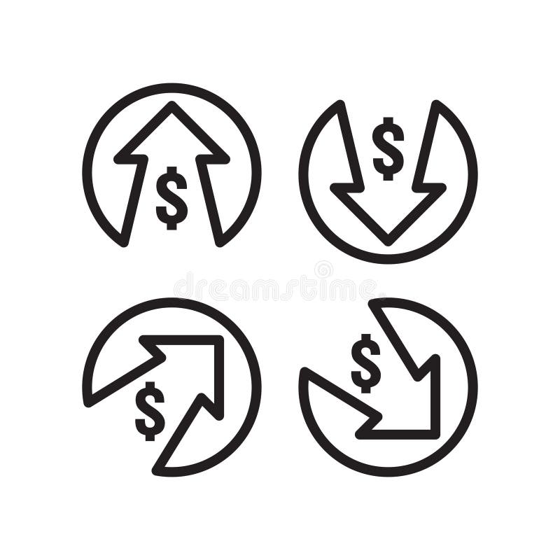 Dollar Increase Decrease Icon. Money Symbol with Arrow Stretching Rising Up and Drop Fall Down ...