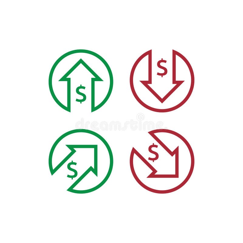 Dollar Increase Decrease Icon. Money Symbol with Arrow Stretching Rising Up and Drop Fall Down ...