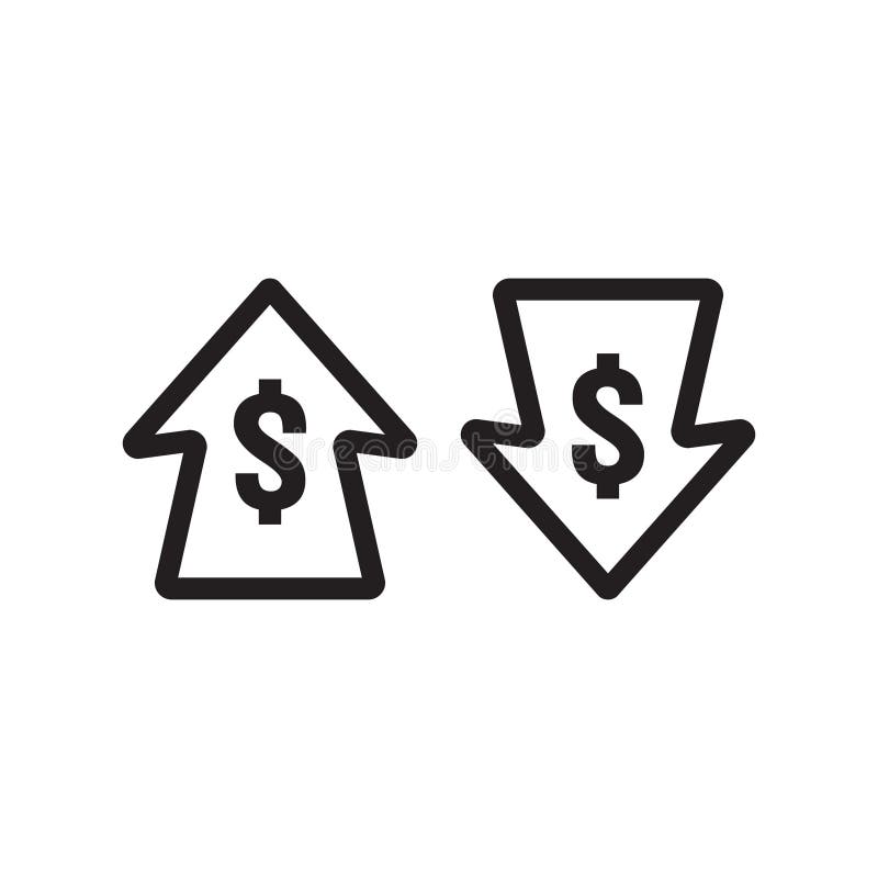 Dollar Increase Decrease Icon. Money Symbol with Arrow Stretching Rising Up and Drop Fall Down ...