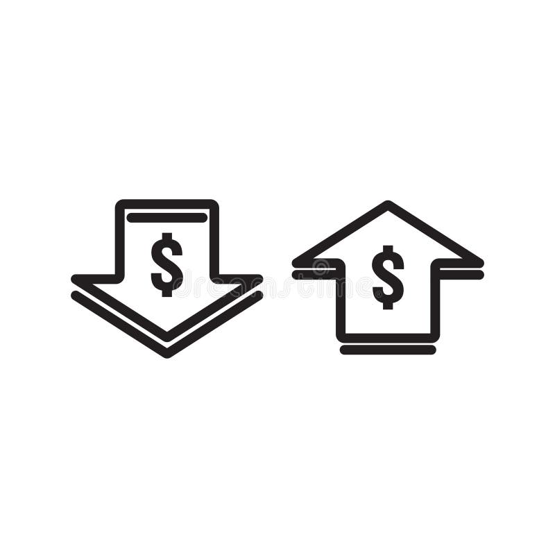 Dollar Increase Decrease Icon. Money Symbol with Arrow Stretching Rising Up and Drop Fall Down ...