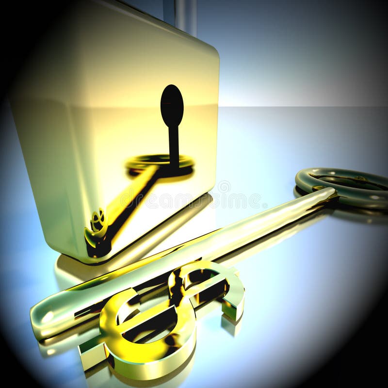 Dollar Key with Padlock Showing Banking Savings 3d Rendering Stock ...