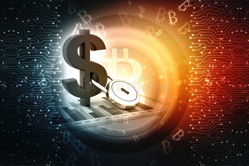 Dollar with Lock ,Isolated on Technology Background. 3d Rendering Stock ...