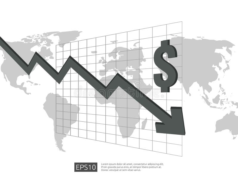 Dollar Money Fall Down Symbol with White Background. Arrow Decrease ...