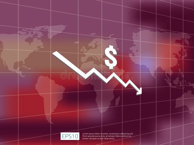 Dollar Money Fall Down Symbol with World Map and Blur Background. Arrow ...