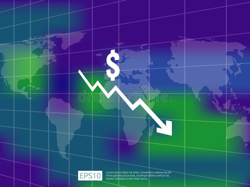 Dollar Money Fall Down Symbol with World Map and Blur Background. Arrow ...