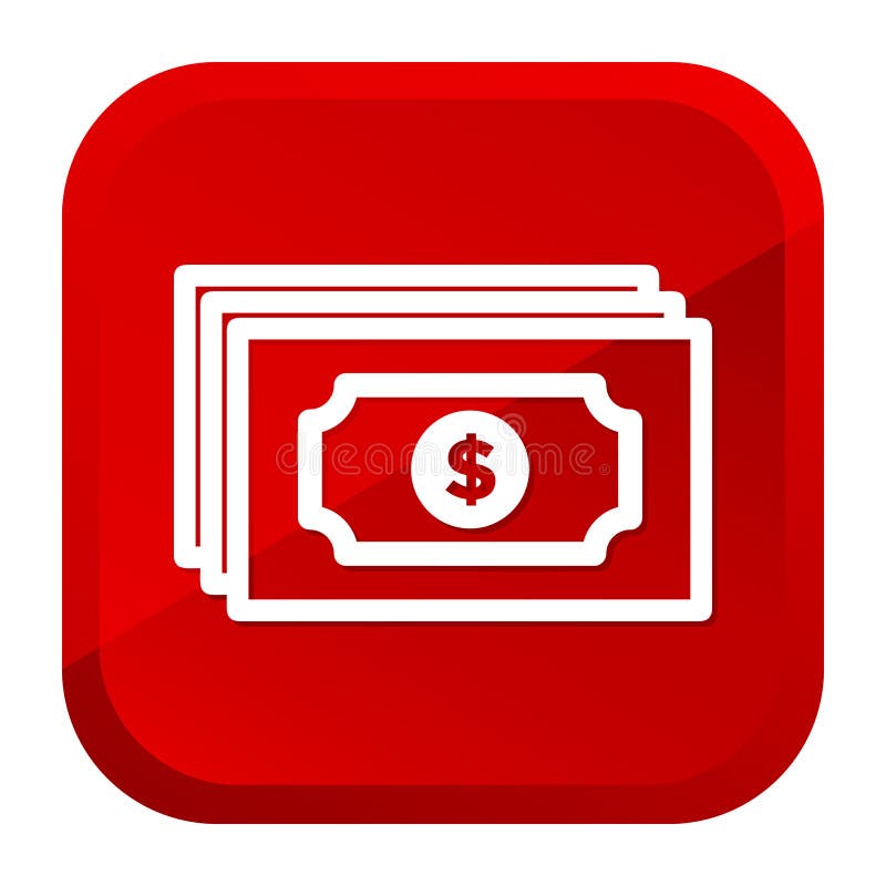 Dollar Note Money Bank Icon. Red Button Stock Vector - Illustration of ...