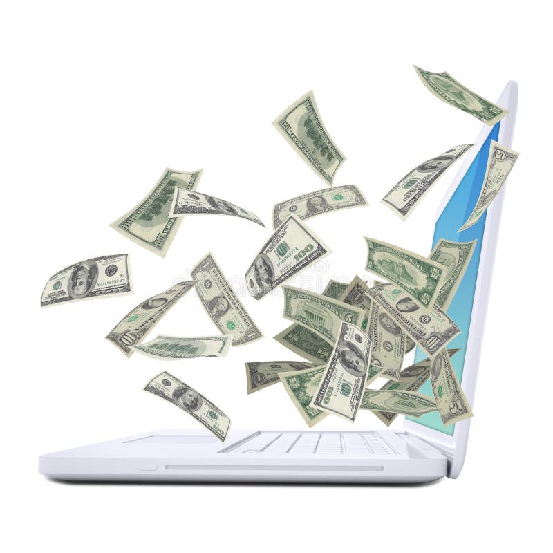 Dollar Notes Flying Around the Laptop Stock Photo - Image of note ...