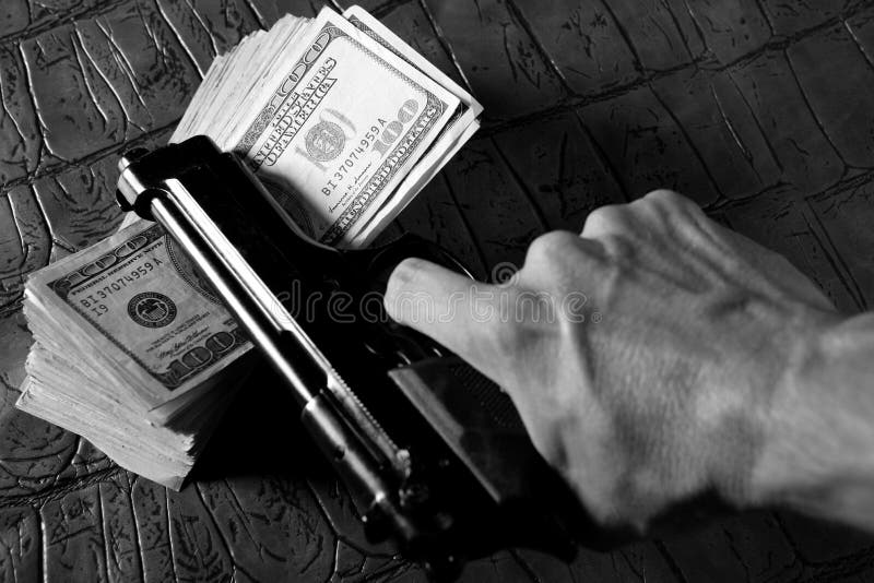 Dollar Notes and Gun, Black Pistol Stock Photo - Image of american ...