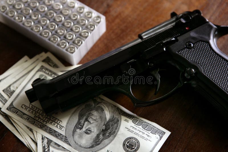 Dollar Notes and Gun, Black Pistol Stock Image - Image of military ...