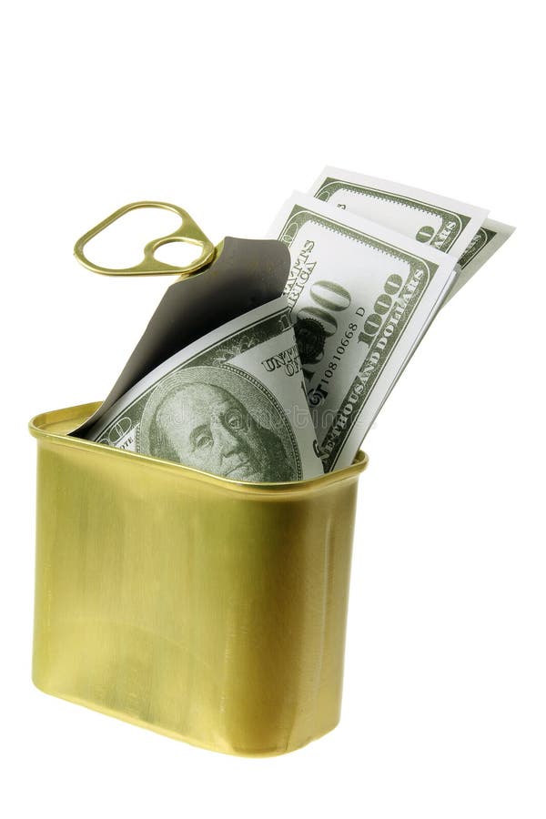 Dollar Notes in Tin Can stock image. Image of banknotes - 24224553