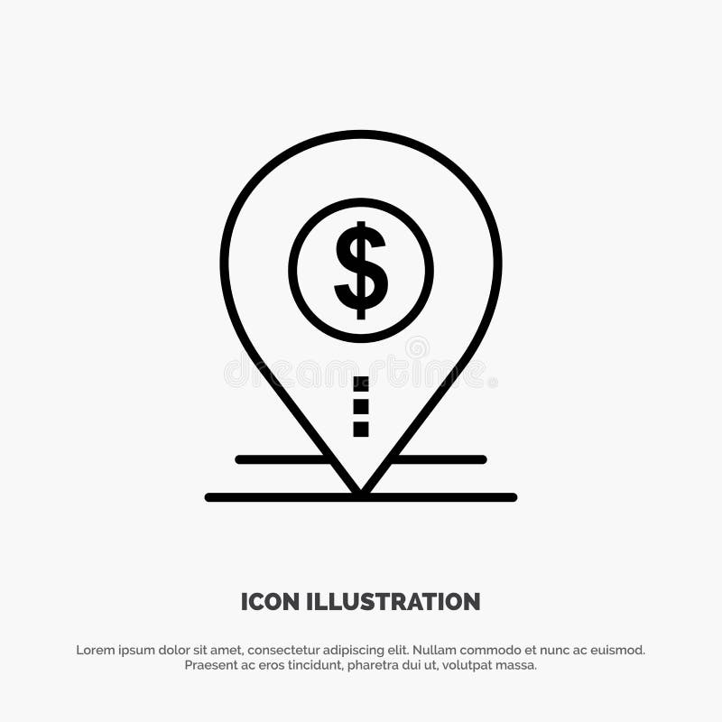 Dollar, Pin, Map, Location, Bank, Business Line Icon Vector Stock ...