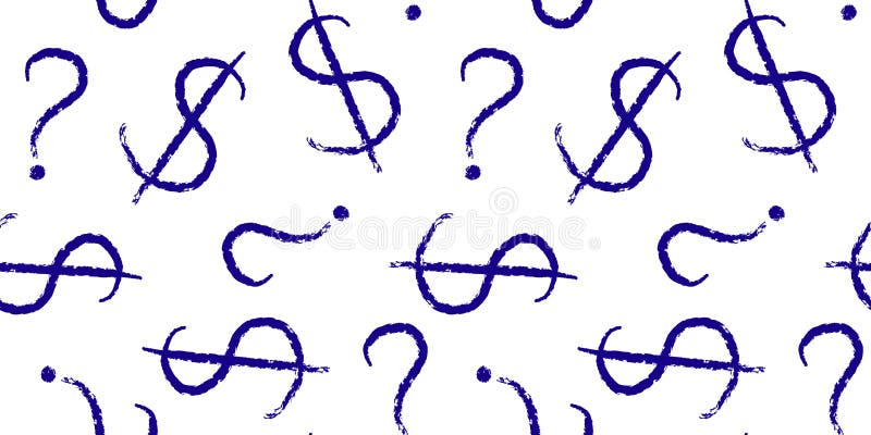 Dollar Question Mark Pattern, Seamless Vector Design with Hand Drawn ...