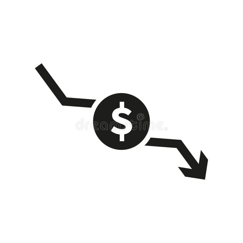 Dollar Rate Decrease Icon. Money Symbol with Down Arrow. Vector Illustration. EPS 10 Stock ...