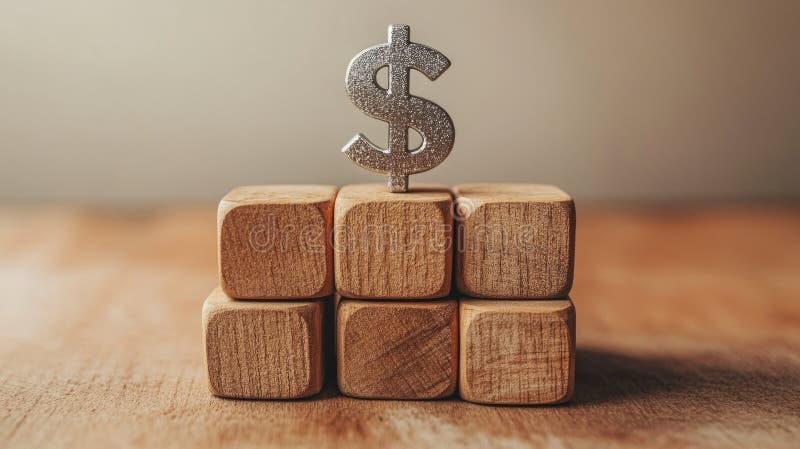 Dollar Sign Atop Stacked Wooden Blocks on Table. Stock Image - Image of ...