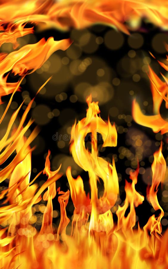 Dollar sign on black stock photo. Image of fire, growth - 119900314