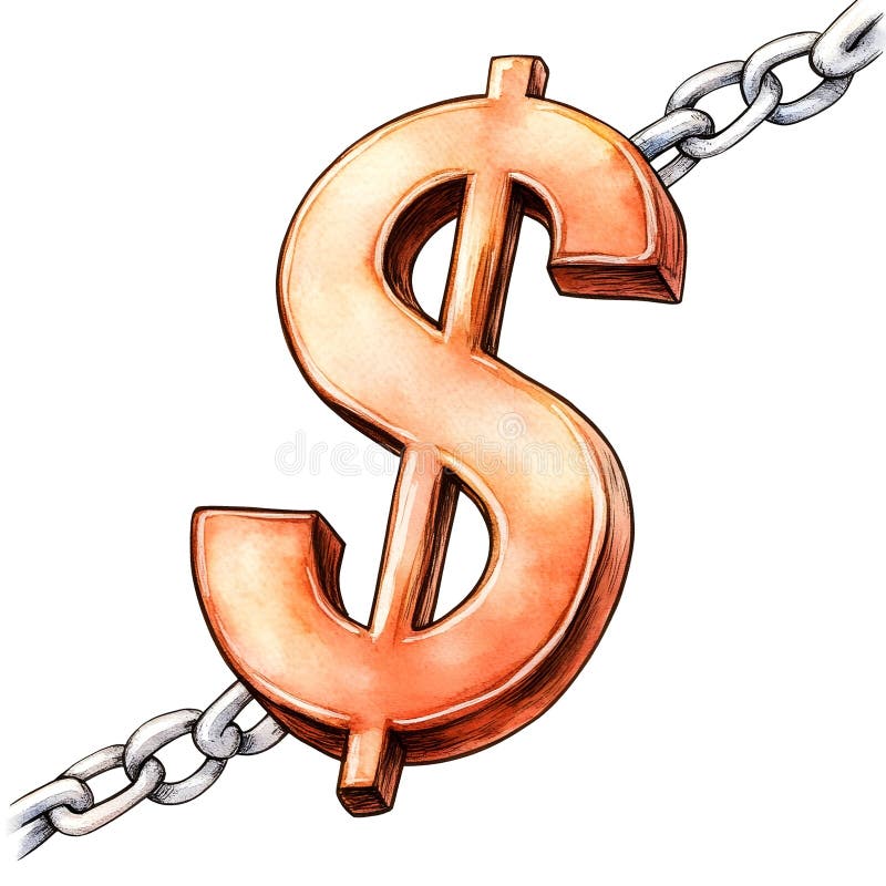 A Dollar Sign is Chained To a Chain Stock Illustration - Illustration ...