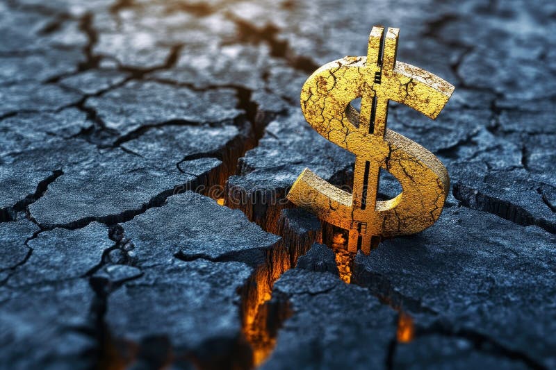 A Dollar Sign is on a Cracked, Broken Ground Stock Photo - Image of ...
