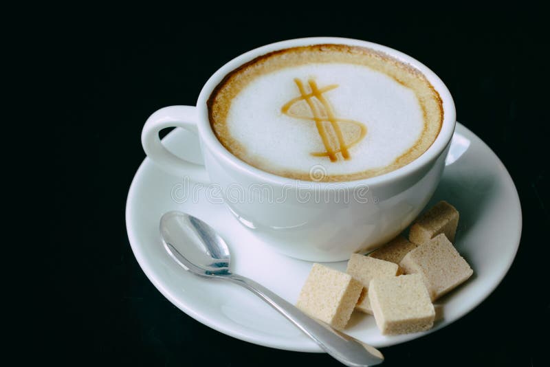 Dollar Sign Drawing on Latte Art Coffee Cup Stock Photo - Image of ...