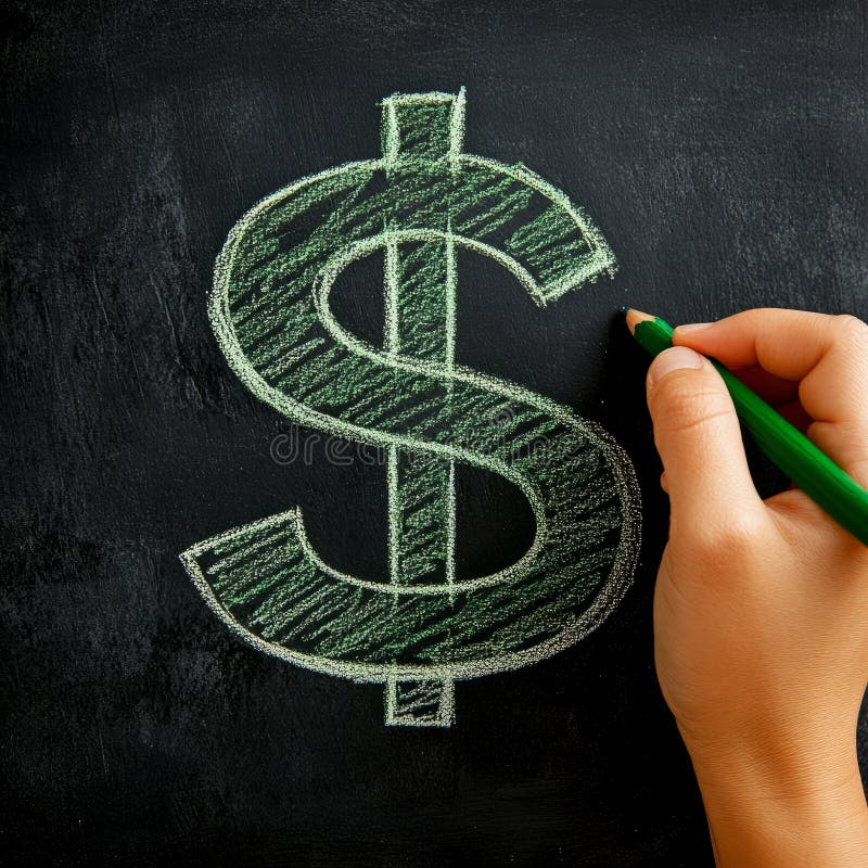 Dollar Sign Drawn on Chalkboard with Hand Holding Green Chalk. Stock ...
