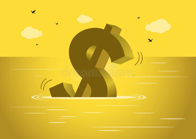 Dollar Sign Falling into Water, Dedollarization Concept Stock Vector ...