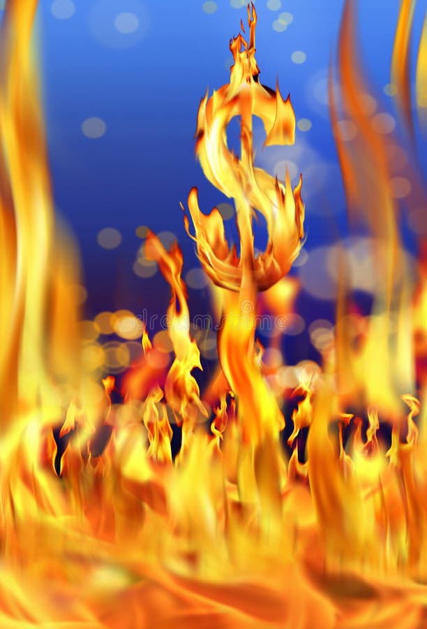 Dollar Sign and Fire Flames Stock Illustration - Illustration of energy ...